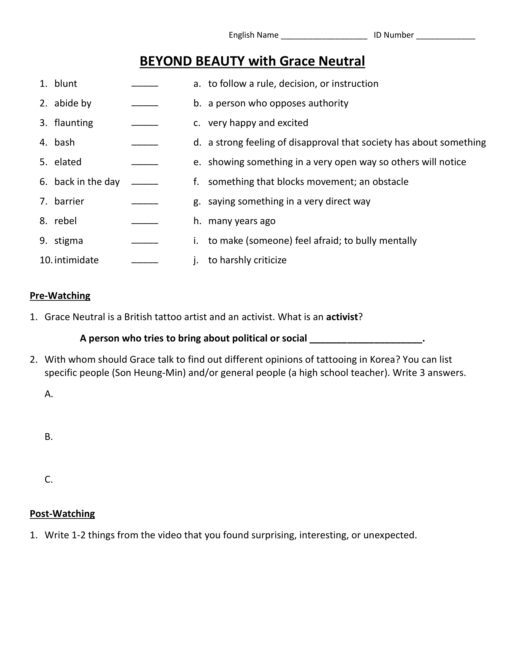 Taboo of Tattoo Lesson (with Predictable Partner structure) – Busan Teacher